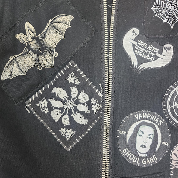 Rat King- Silver Screen Print Fabric Patch 8x8cm- Goth, Rat Lover Gift ...