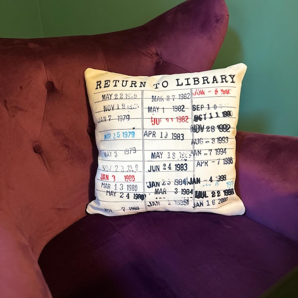 Return to Library Throw Pillow, Vintage Library Card Book Due Date ...