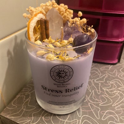 Stress & Anxiety Relief Intention Candle With Luxury Crystals and Herbs ...