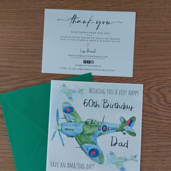 Spitfire Birthday Card, 90th Birthday Card, WWII Airplane Design, Royal ...