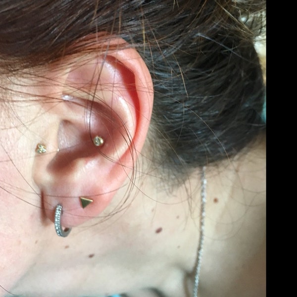 14k Solid Gold Forward Helix Piercing Bezel Set 4mm Flat Ball Cz Labret ...