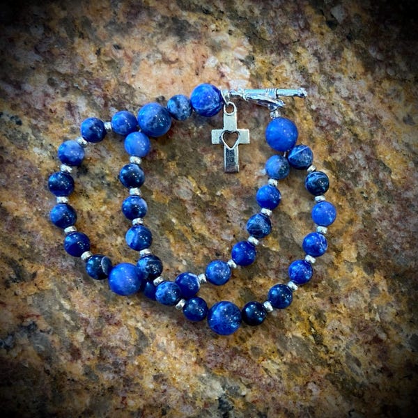Blue Ceramic and Decorative Wood Cross Protestant Prayer Beads ...
