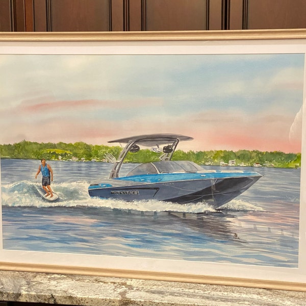 Custom 11x14" Painting Skiff Push Pole Poling Skiff Hand Made Family ...