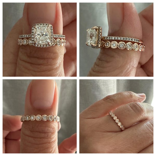 14k Gold Sapphire Baguette Bezel Ring, Blue Sapphire and Diamonds, Dainty Stackable Sapphire ...