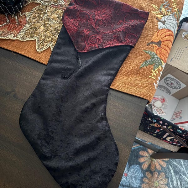 Gothic Christmas Stocking || Red Velvet With Black Faux Fur || Holiday ...