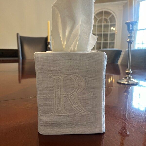 Linen Tissue Box Cover With Monogram - Etsy