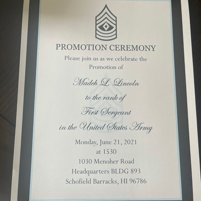 Example Promotion Ceremony Invitation