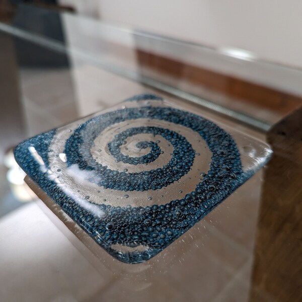 Handmade Fused Glass Spiral Drinks Coaster - With Embedded Coloured ...