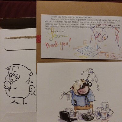 Busy Pug Office Art Funny Office Decor, Office Pug at Work, Working Dog ...