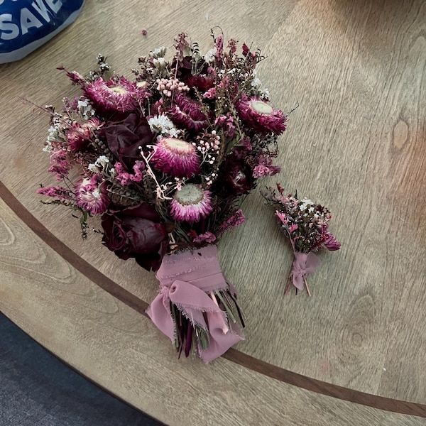 Wildflower Dried Flower Arrangement, Mauve Pink Tea Tree Whimsical ...