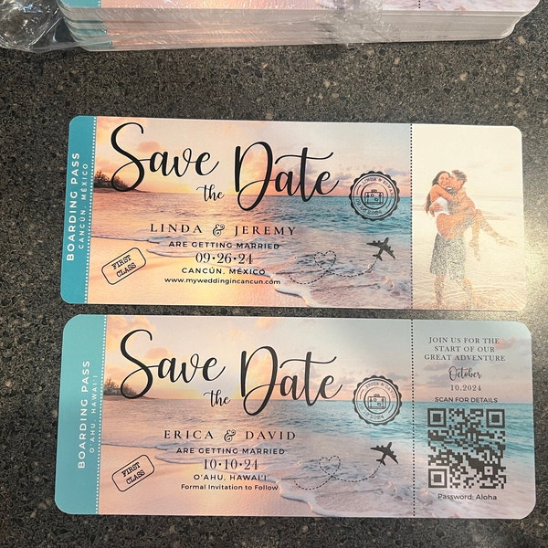 Boho Chic Boarding Pass Terracotta Save the Date Invitation for a ...