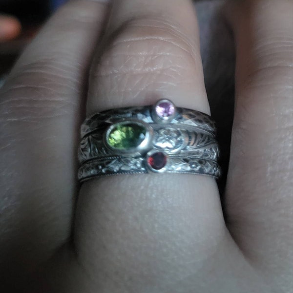Birthstone Family Ring | 3 Stone Gemstone Sterling Silver Rings ...