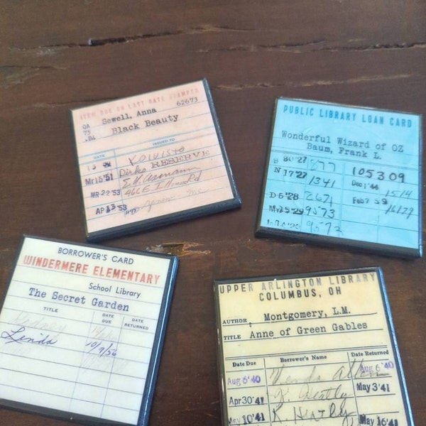 Book Lovers Coaster Set Library Due Date Card Wood Coasters Gifts for ...