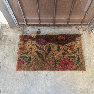 Spring Flowers Coir Doormat, Floral Front Door Decor, Floral Door Mat ...