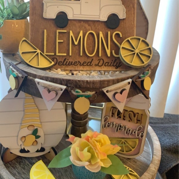 Lemon Tiered Tray Decor, Lemon Tiered Tray, Tiered Tray Decor, Summer ...
