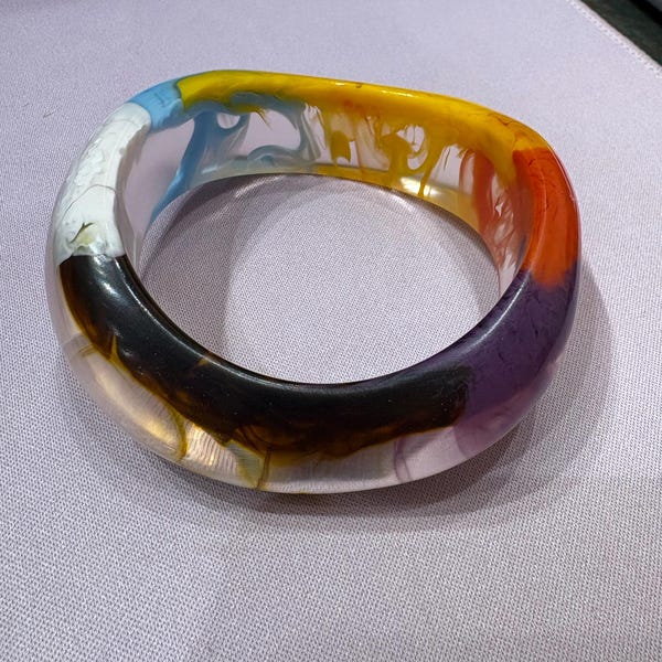 MOD Black & White Resin Smooth Bangle Bracelet Vintage Chunky Bangle ...