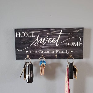 Home Sweet Home Personalized Key Ring Holder for Wall, Key Hook, Key ...