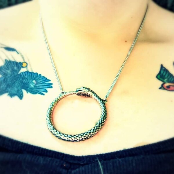 Ouroboros Necklace - Antique Silver Ouroboros Pendant - Snake Necklace ...
