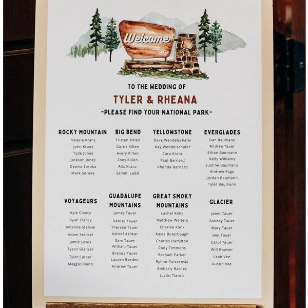 Editable National Park Seating Chart Template Mountain Seating Chart ...