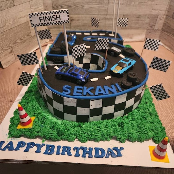 Black White Checkered Edible Cake Topper, Racing Flag Pattern Frosting ...