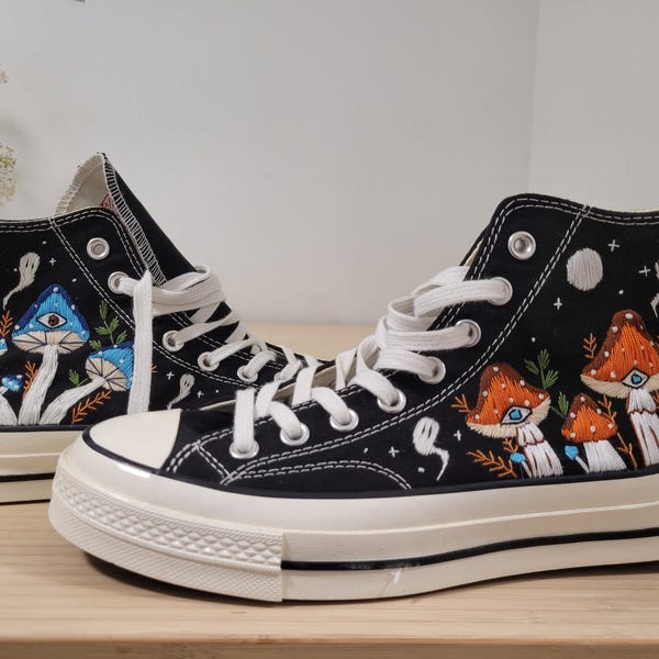 Custom Shoes Embroidered Ghosts and Mushrooms Sneakers, Custom Converse ... Custom Shoes Embroidered Ghosts and Mushrooms Sneakers, Custom Converse ...