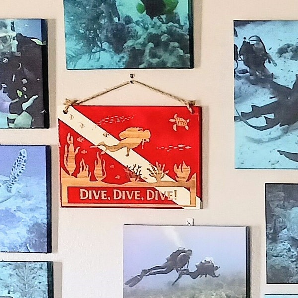 Wall Plaque, Dive Flag Underwater Scene Name Sign, Painted Background ...