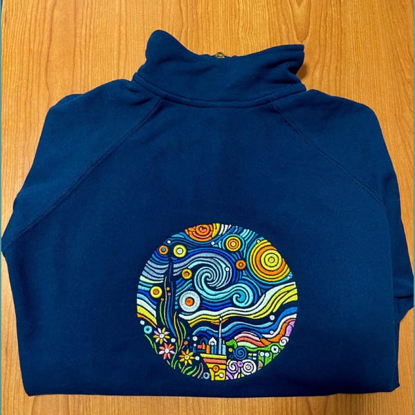 Van Gogh Starry Night Machine Embroidery,satin Embroidery,embroidery ...