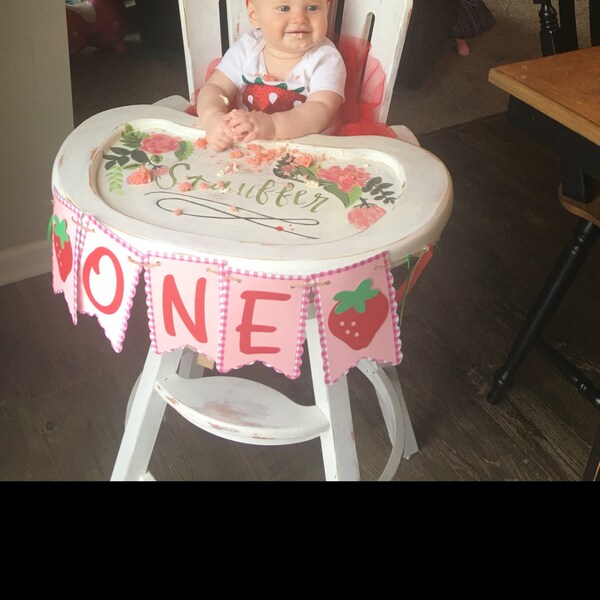 Gingham Strawberry High Chair Banner, Strawberry Banner, Strawberry One ...