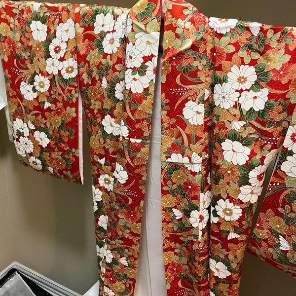 Vintage Japanese Kimono Fabric used Silk SHIBORI Black Pine Branch ...