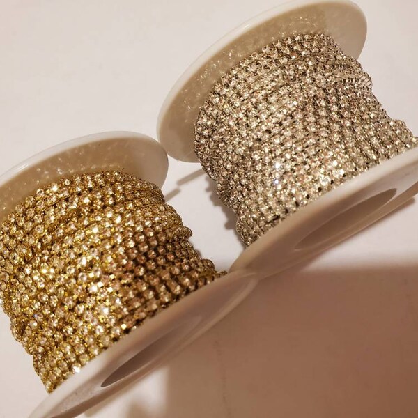 Gold / Silver / Rose Gold Rhinestone Chain by Yard With Clear Crystal ...