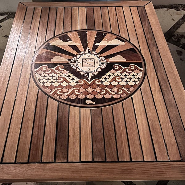 Wood Floor Medallion "moana" - Compass Rose Inlay - Wood Floor Inlay ...