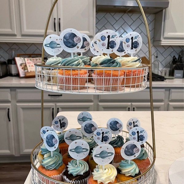 Outer Space Birthday Cupcake Toppers First Trip Around the Sun Favor ...