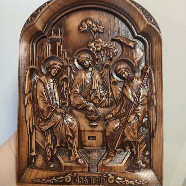 Holy Trinity Wooden Carved Icon "holy Trinity", Orthodox Icon of the ...