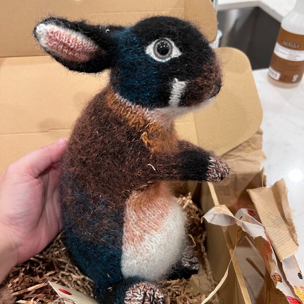Knitted Black Otter Rex, Rabbit Lover Gift for Easter, Wild Stuffed ...