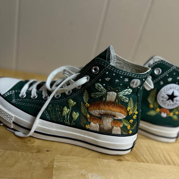 Embroidered Converse Mushroom, Frog, Converse Embroidery Mushroom ...