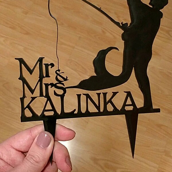 Man Holding Mermaid Mr. and Mrs. Custom Wood Wedding Cake Topper ...
