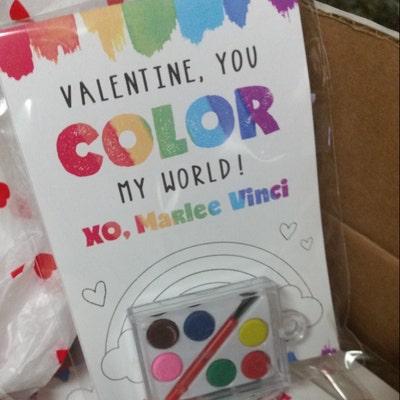 Kids Valentine Cards, PRINTED Color My World Valentines, Valentine's ...