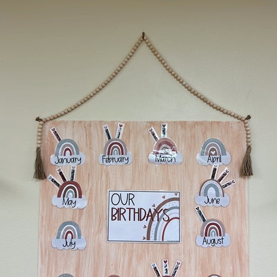 Earthy Boho Rainbow Birthday Display Editable Neutral Classroom Decor ...