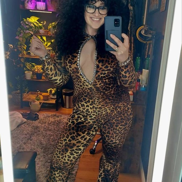 Wild Thang Leopard Velvet Jumpsuit: 70s Leopard Print Partywear One ...