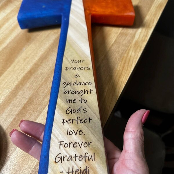 XL Large Sage Green Epoxy Resin Black Walnut Wood Handmade Flared Cross ...