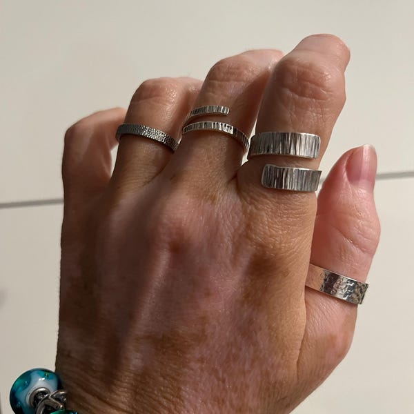 Custom Personalized Wrap Ring Adjustable Silver Wide Band, Unisex Women ...
