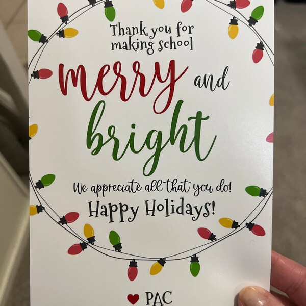 Christmas Thank You Gift Tag Printable for Teachers School Staff ...