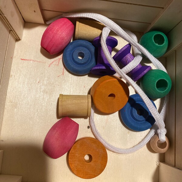 Wood Lacing Toy and Threading Toy, Wooden Bead Stringing Set for ...