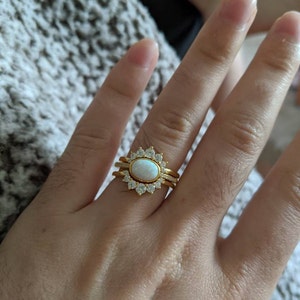 Dainty Opal Ring Opal Stacking Ring White Opal and CZ Ring | Etsy
