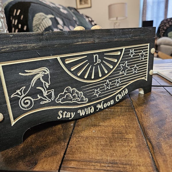 Moon & Stars Lunar Engraved Wood Jewelry Valet Box With Pivoting Lids ...