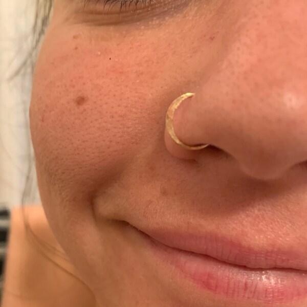 Tiny Thin Hammered 14k Gold Nose Ring, Delicate Lightweight Hoop, Thin ...