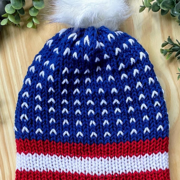 Knitting Machine Pattern USA Beanie - Etsy