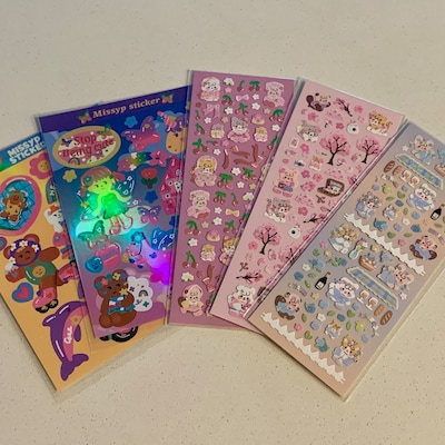 Holographic Kawaii Korean Style Sticker Sheet Cat Yellow Pink Sticker ...