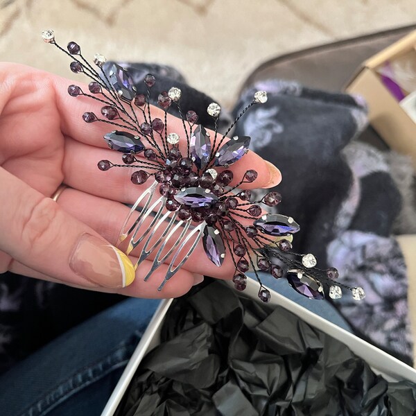 Dark Purple Hair Comb Purple Jewelry Set Amethyst Jewelry Set Purple ...