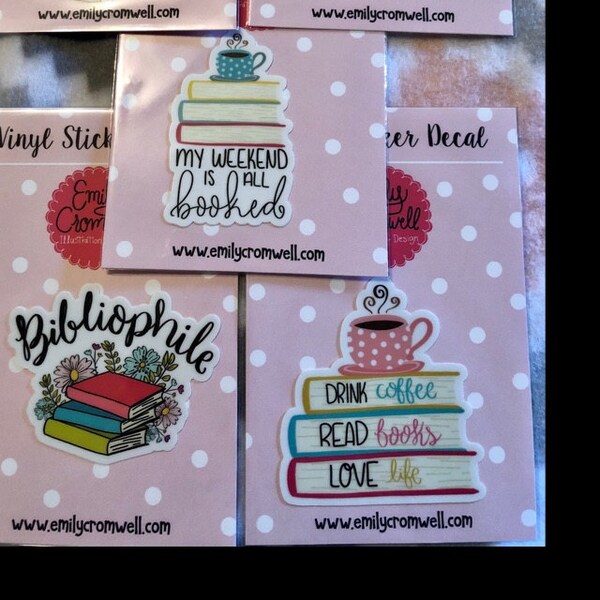 Bibliophile Book Stack Vinyl Sticker, Bookish Vinyl Decal, Hand ...